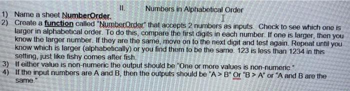 Solved II. Numbers in Alphabetical Order 1) Name a sheet | Chegg.com