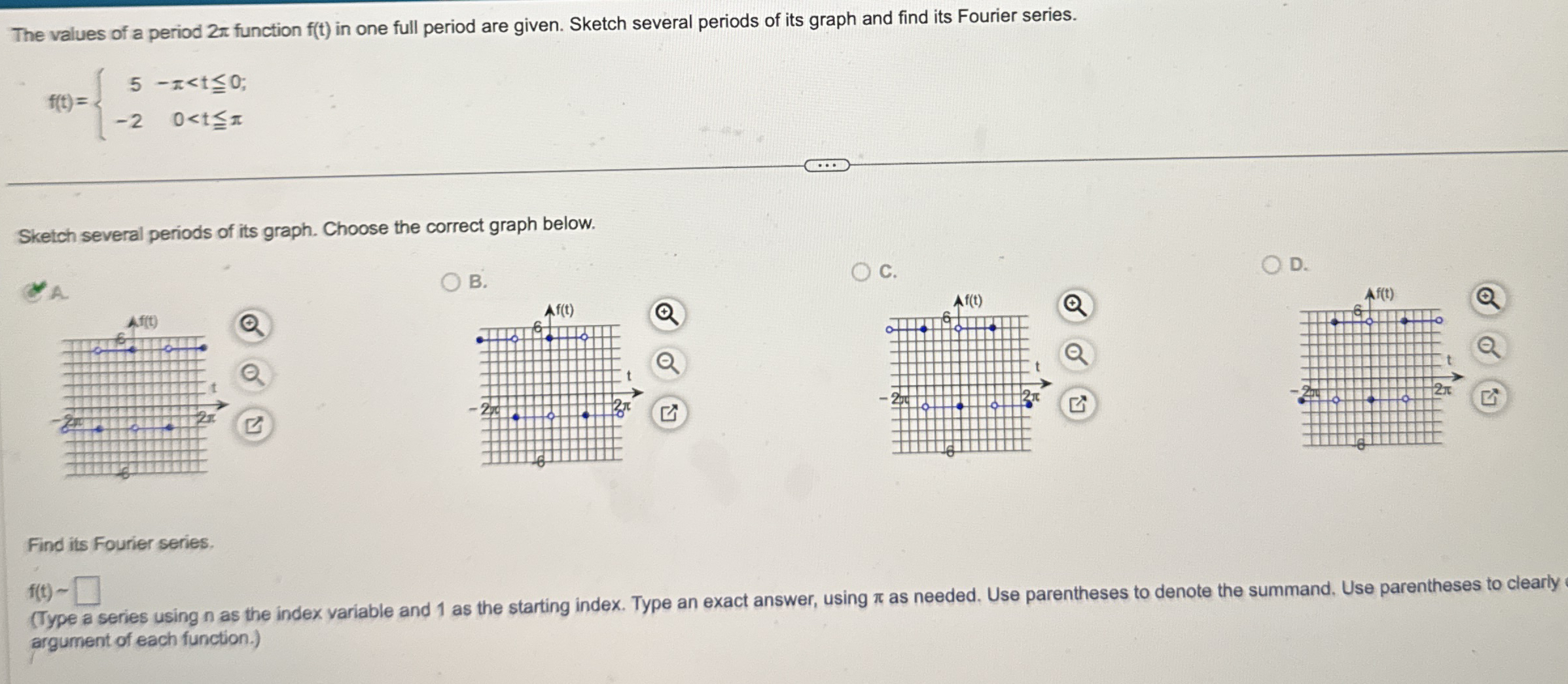Solved The values of a period 2π ﻿function f(t) ﻿in one full | Chegg.com
