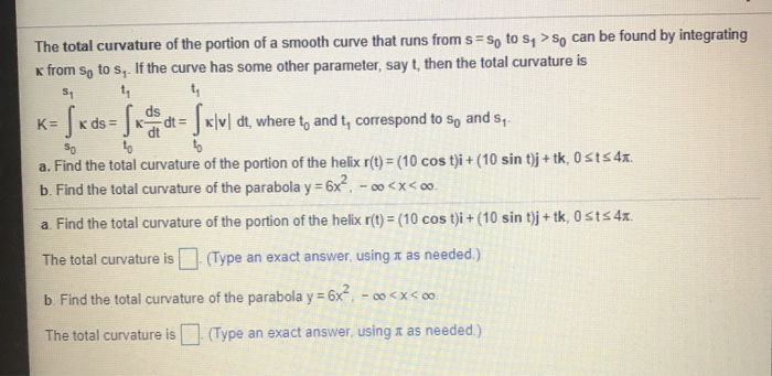 Solved The total curvature of the portion of a smooth curve | Chegg.com