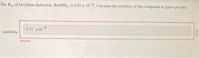 Solved The Ksp of beryllium hydroxide, Be(OH)2, is | Chegg.com