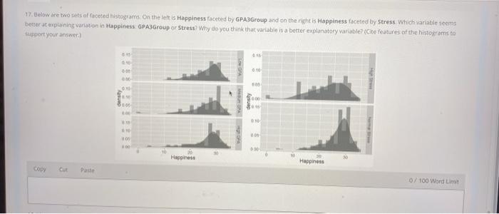 Solved 17. Below are two sets of faceted histograms on the | Chegg.com