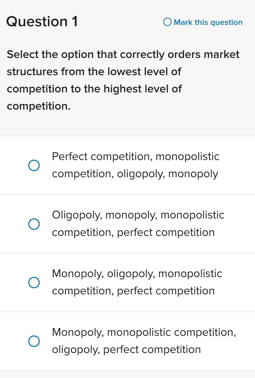 Solved Question 1Mark this questionSelect the option that | Chegg.com