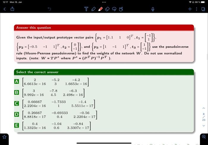 Solved Answer this question Given the two input patterns p1 | Chegg.com