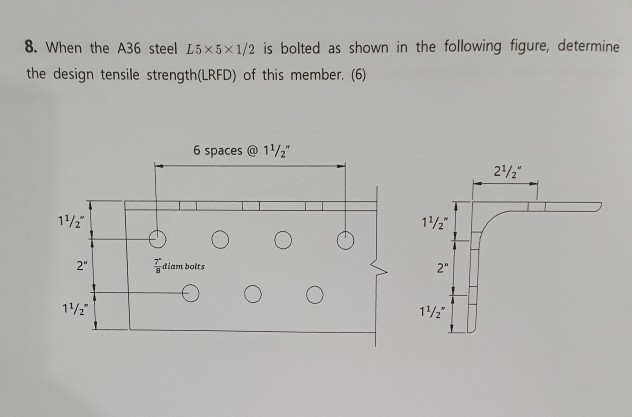 Solved 8. When the A36 steel L5 X5 X 1/2 is bolted as shown | Chegg.com