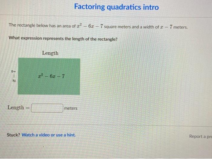 Solved Factoring quadratics intro The rectangle below has an | Chegg.com