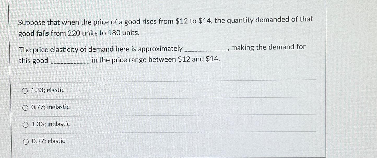Solved Suppose that when the price of a good rises from $12 | Chegg.com