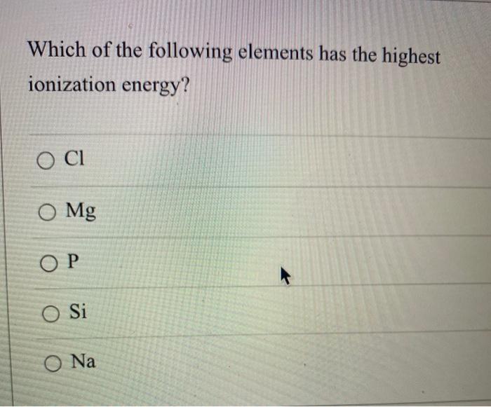 Solved Which of the following elements has the highest | Chegg.com