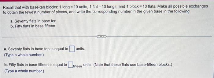Solved Recall that with base-ten blocks: 1 long =10 units, 1 | Chegg.com