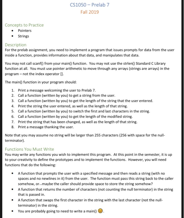 Solved CS1050 - Prelab 7 Fall 2019 Concepts to Practice • | Chegg.com