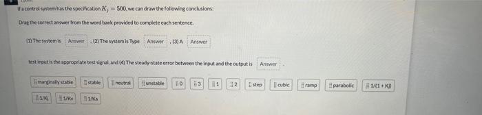 ita control system has the specification K-500, we | Chegg.com