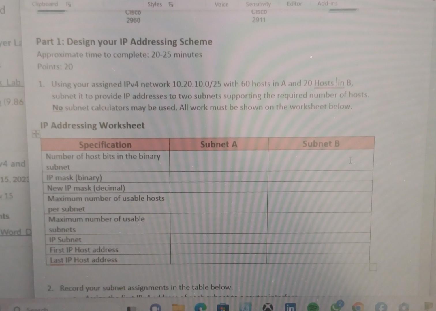 Solved Test 4 - IPv4/VLSM \& IPv6 Instructions: Create the | Chegg.com
