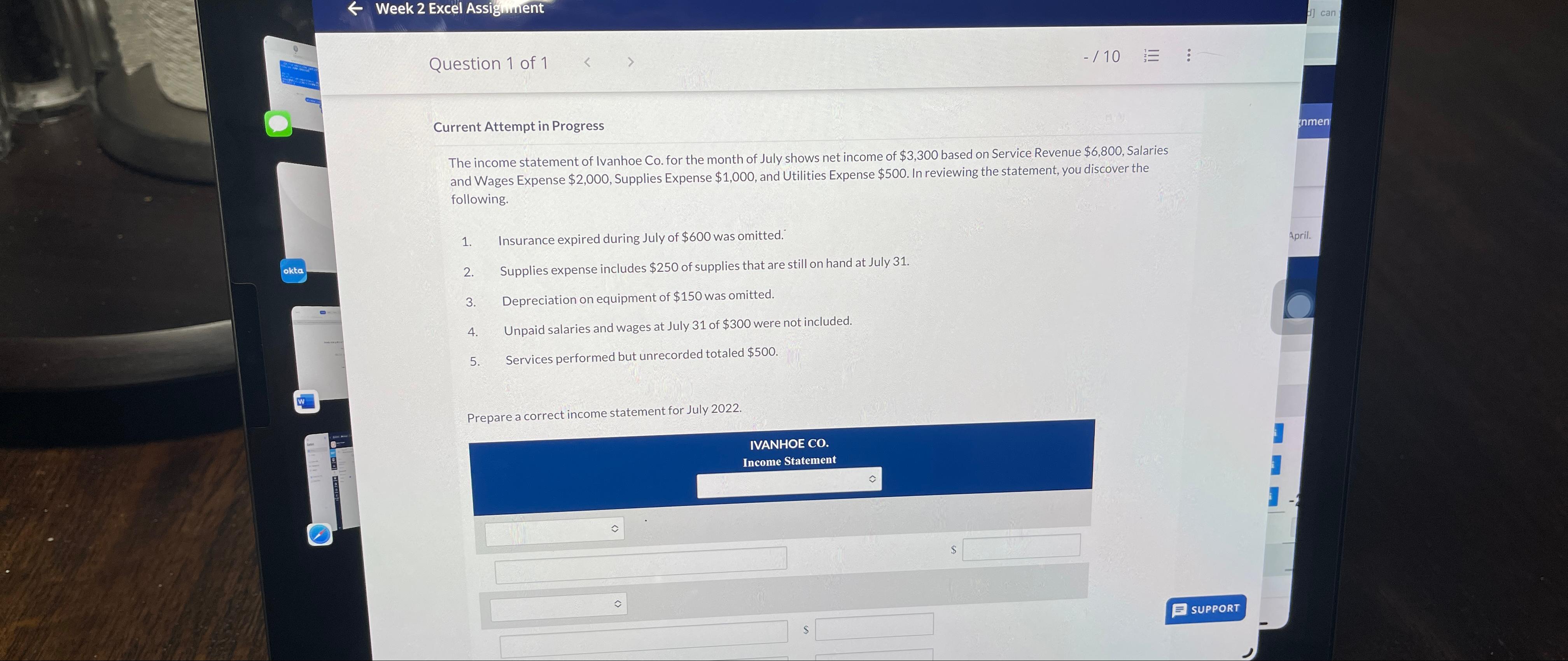 Solved Week 2 Excel Assignument\\nQuestion 1 of | Chegg.com