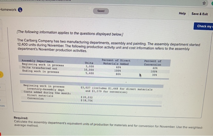 Solved Saved lomework Help Save & Exit Check my (The | Chegg.com