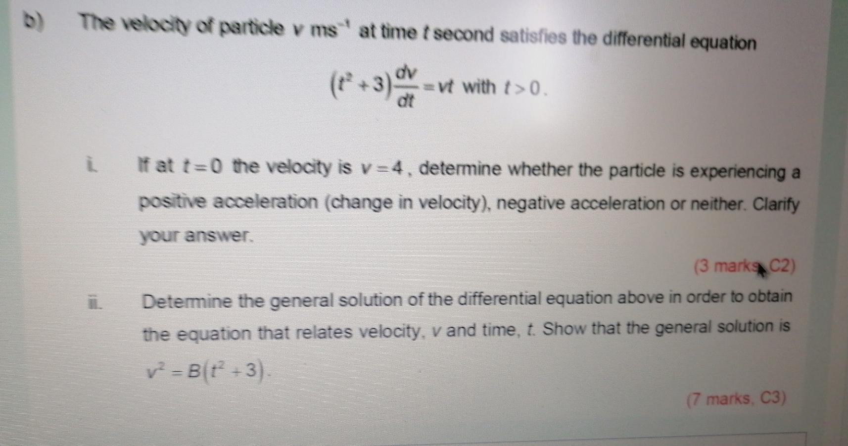 Solved The velocity of particle v ms' at time t second | Chegg.com