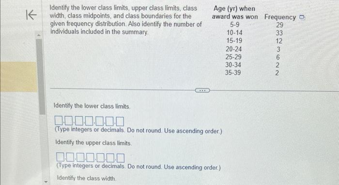 Solved Identify the lower class limits, upper class limits, | Chegg.com