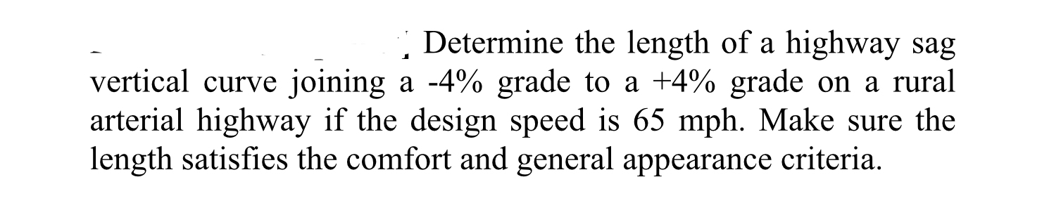 Solved Determine the length of a highway sag vertical curve | Chegg.com
