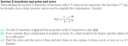Solved Inverse Z-transform and poles and zeros When finding | Chegg.com