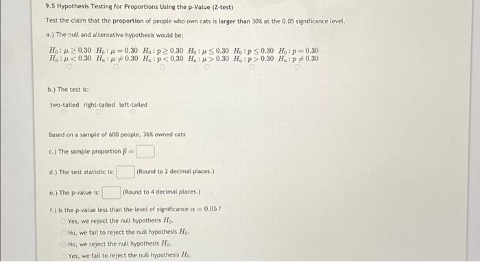 Solved 9.5 Hypothesis Testing for Proportions Using the | Chegg.com