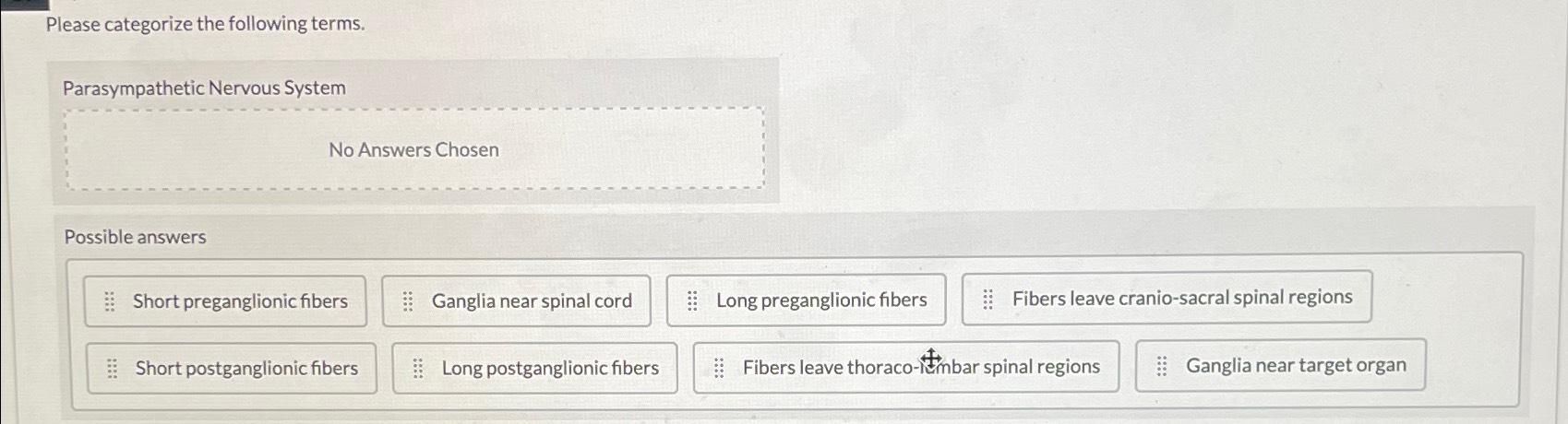 Solved Please categorize the following terms.Parasympathetic | Chegg.com