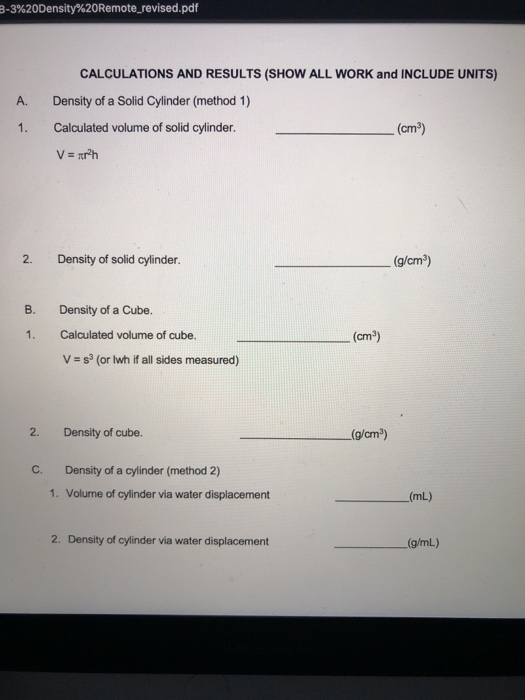 Solved Lab 3 Density of an Unknown Solid Pre-Lab Worksheet | Chegg.com