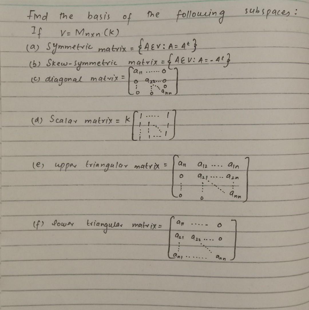 Solved Find the basis of the following subspaces: If | Chegg.com