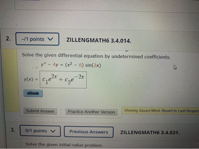 Solved -/1 points | ZILLENGMATH6 3.4.014. Solve the given | Chegg.com