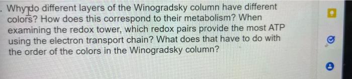 Solved Whydo different layers of the Winogradsky column have | Chegg.com Solved Whydo different layers of the Winogradsky column have | Chegg.com