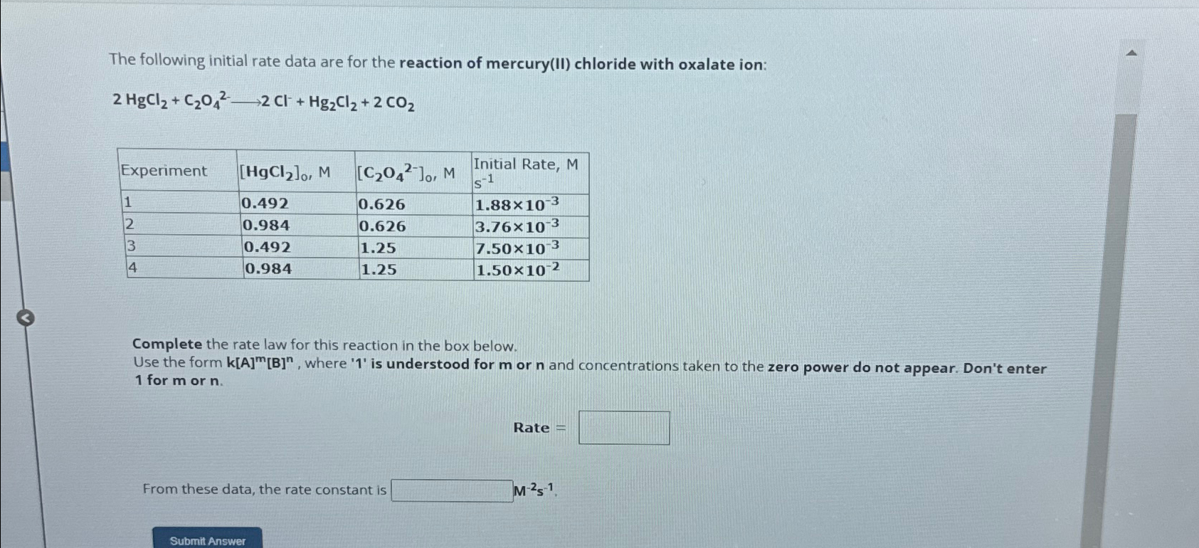 The following initial rate data are for the reaction | Chegg.com