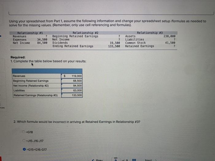 Solved Using your spreadsheet from Part 1, assume the | Chegg.com