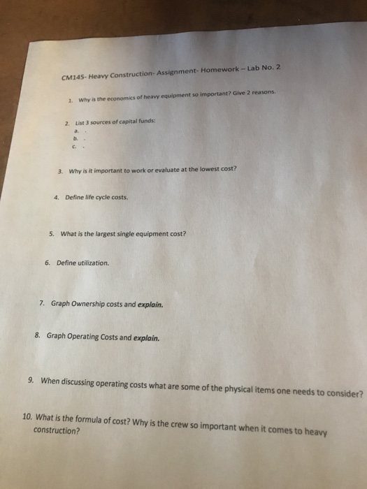 Solved CM145- Heavy Construction Assignment Homework-Lab No. | Chegg.com