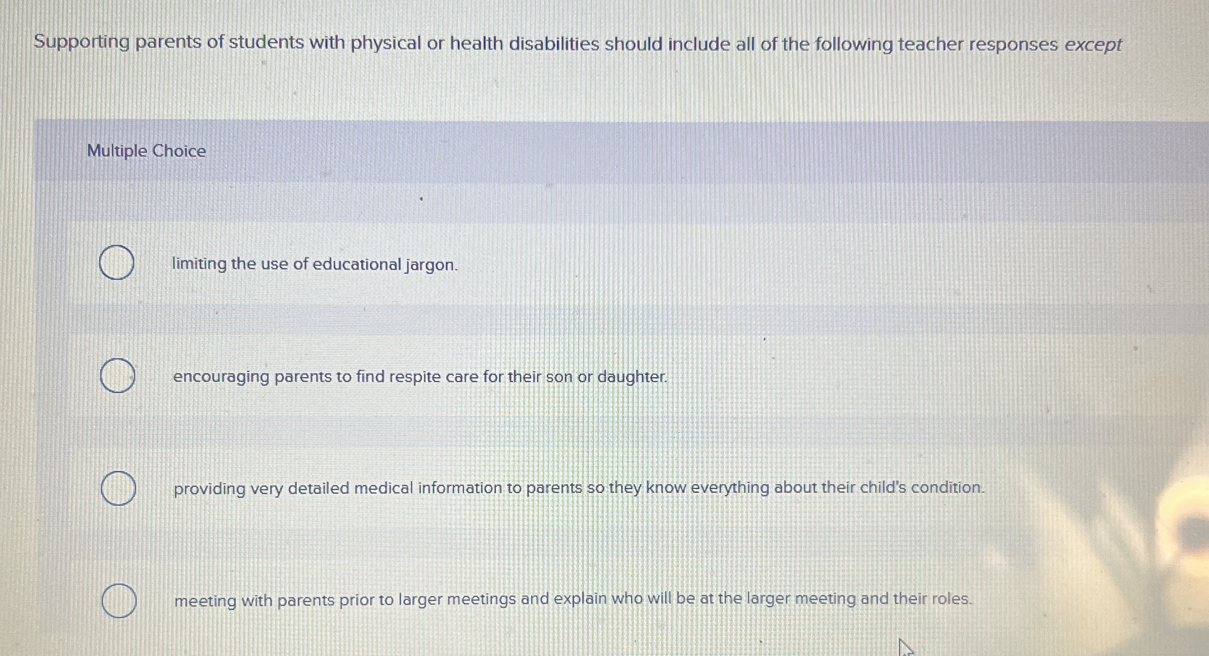 Solved Supporting parents of students with physical or | Chegg.com