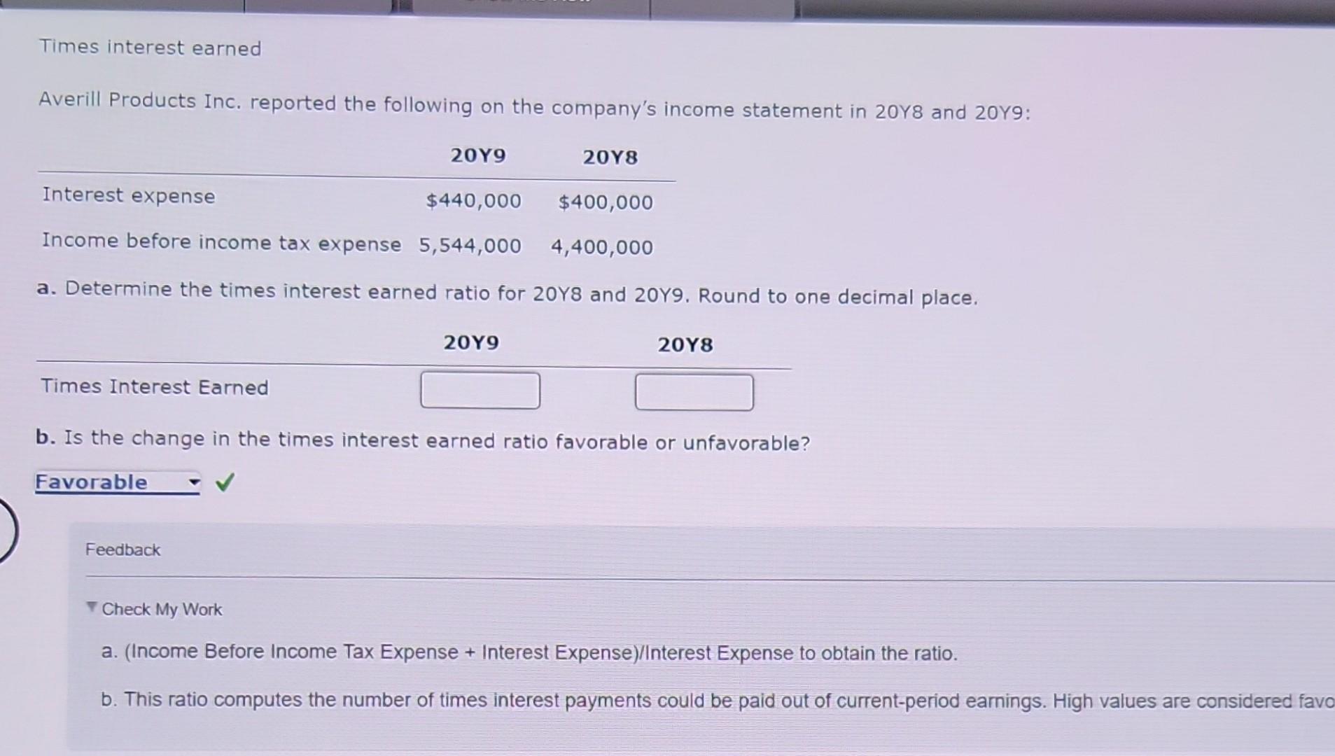 Solved Times interest earned Averill Products Inc. reported | Chegg.com