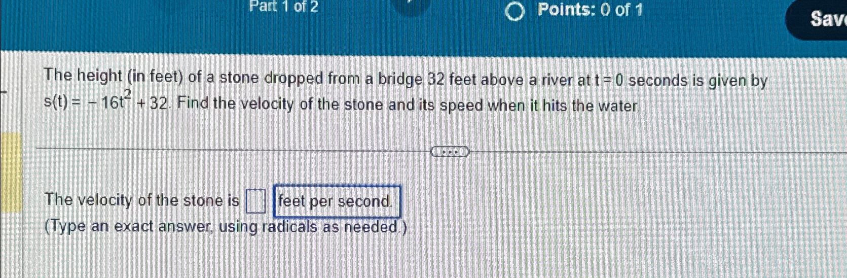 Solved Part 1 ﻿of 2Points: 0 ﻿of 1The height (in feet) ﻿of a | Chegg.com