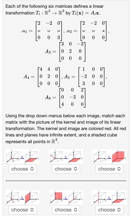 Solved Each of the following six matrices defines a linear | Chegg.com