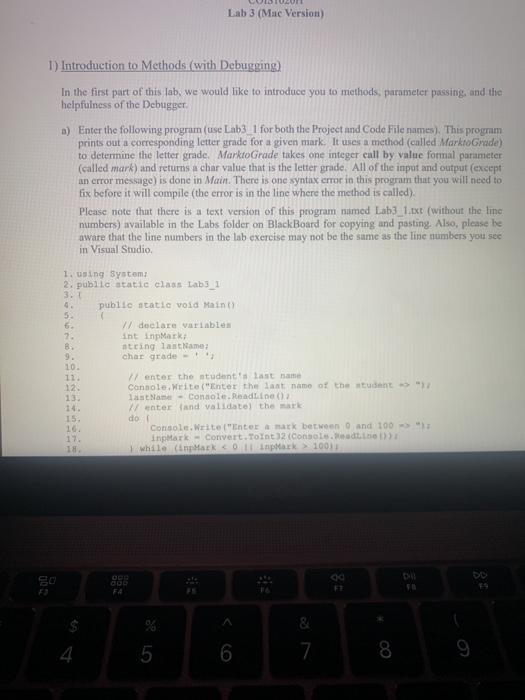 Solved Lab 3 (Mac Version) 1) Introduction to Methods (with | Chegg.com