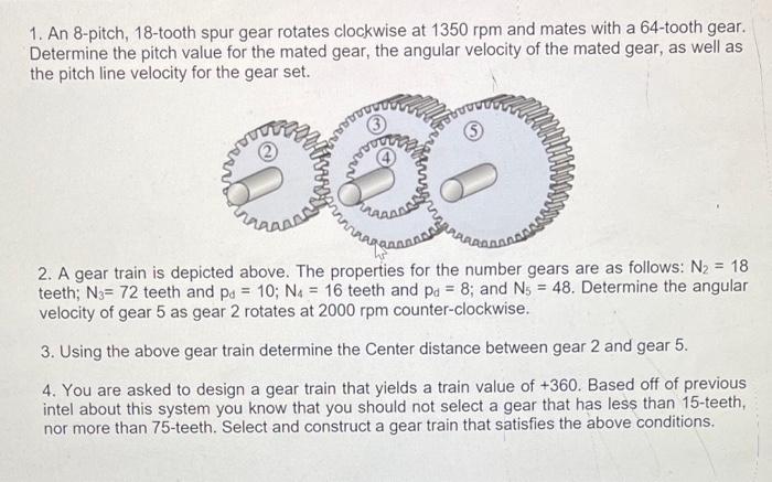 Solved 1. An 8-pitch, 18-tooth spur gear rotates clockwise | Chegg.com