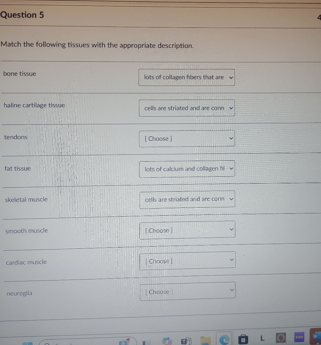 Solved Question 5Match the following tissues with the | Chegg.com