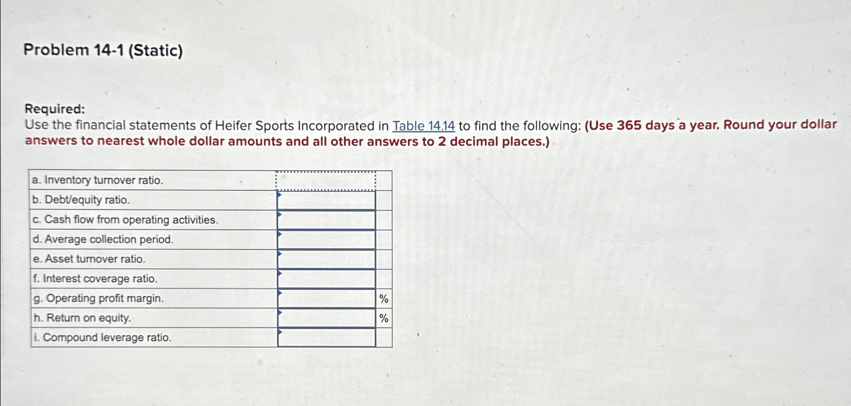 Problem 14-1 (Static)Required:Use the financial | Chegg.com