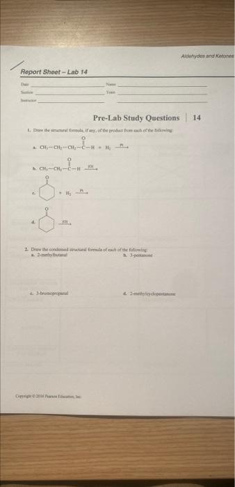 Solved Aldehyde and Ketone Report Sheet - Lab 14 Pre-Lab | Chegg.com