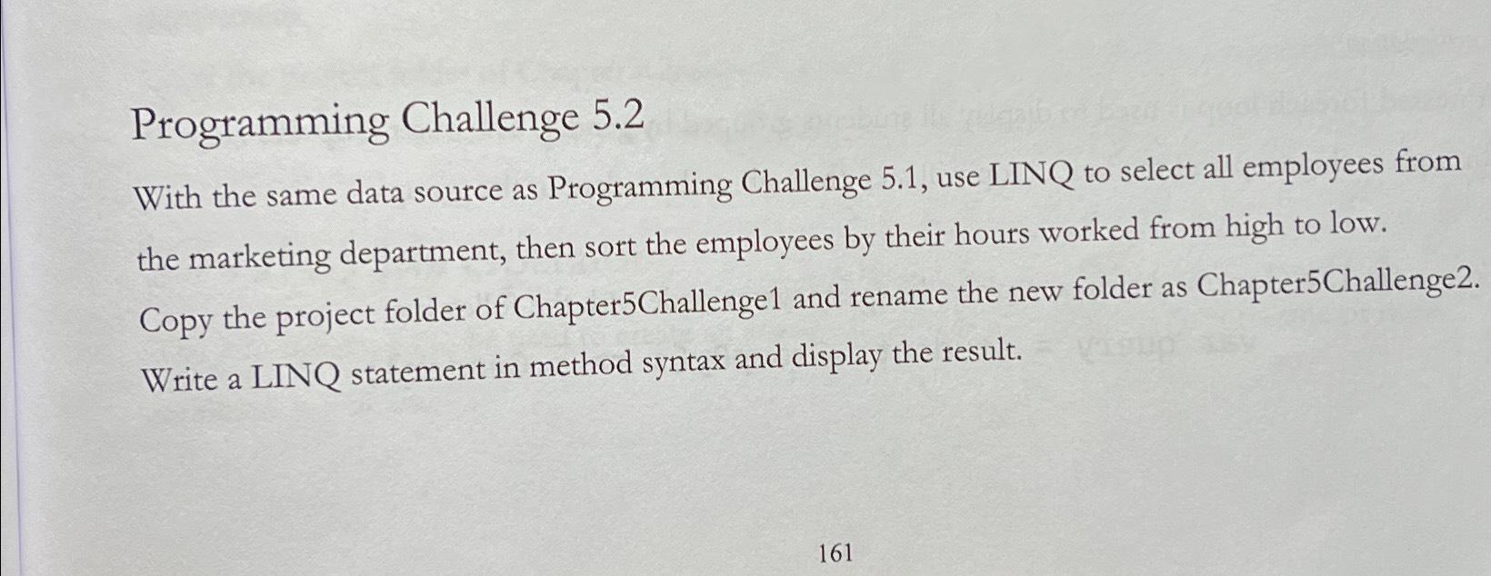 Solved Programming Challenge 52with The Same Data Source As