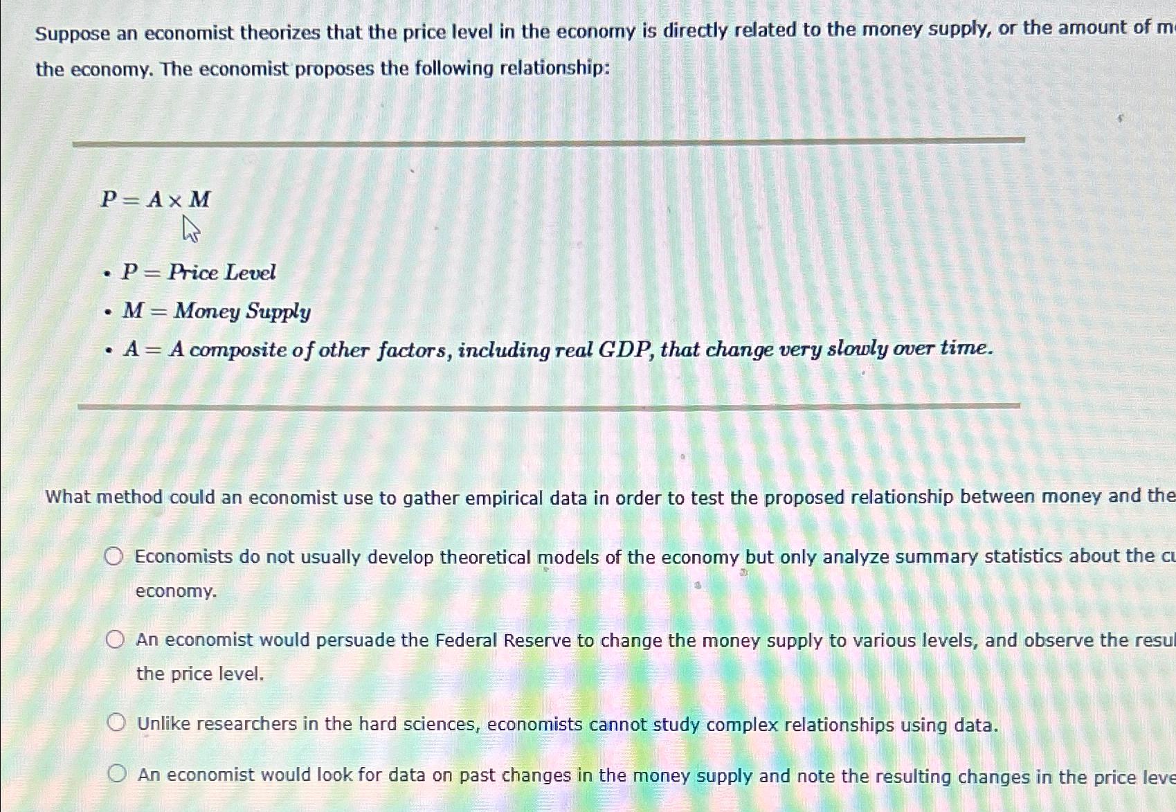 Solved Suppose an economist theorizes that the price level | Chegg.com