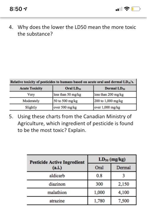Solved In general, chemicals with LD50 values less than | Chegg.com