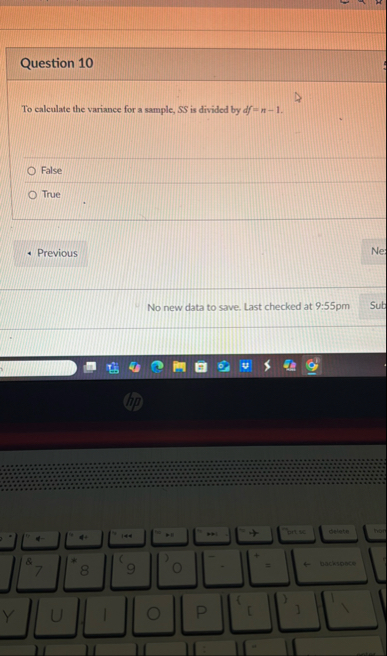 Solved Question 10To calculate the variance for a sample, SS | Chegg.com