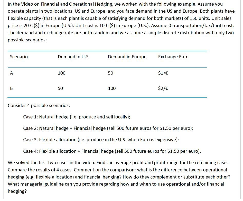 Solved In the Video on Financial and Operational Hedging, we | Chegg.com