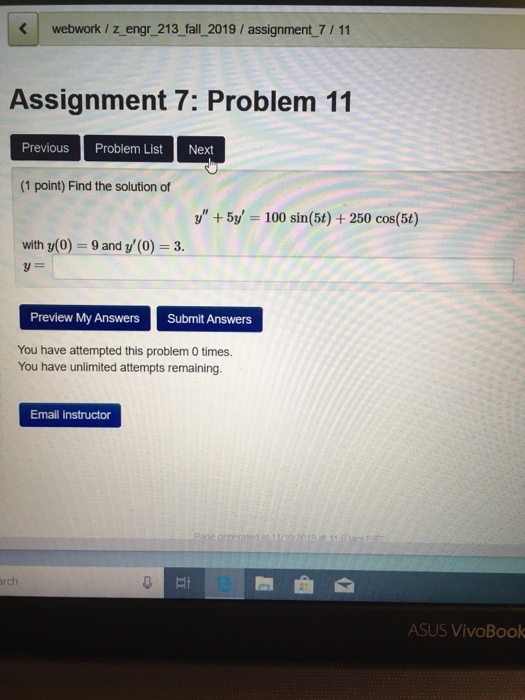 Solved webwork / z_engr_213 fall 2019 / assignment 7/11 | Chegg.com