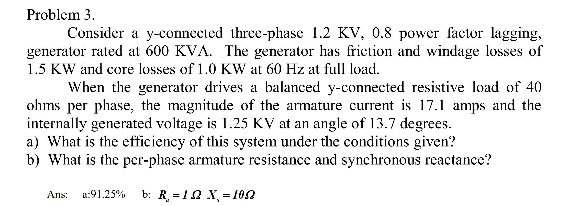 Problem 3.Consider a Y - ﻿connected three-phase | Chegg.com