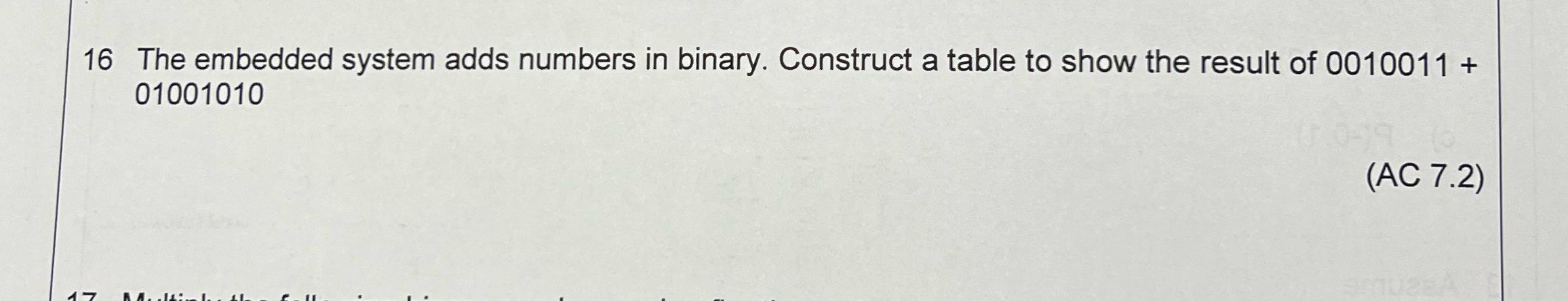 Solved 16 ﻿The embedded system adds numbers in binary. | Chegg.com
