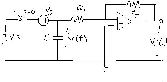 Solved Vs=10 VR1=R2=10k ohmRf= 2k ohmC=5mFSwitch remained | Chegg.com