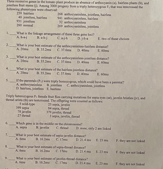 Solved Three recessive genes in the tomato plant produce an | Chegg.com