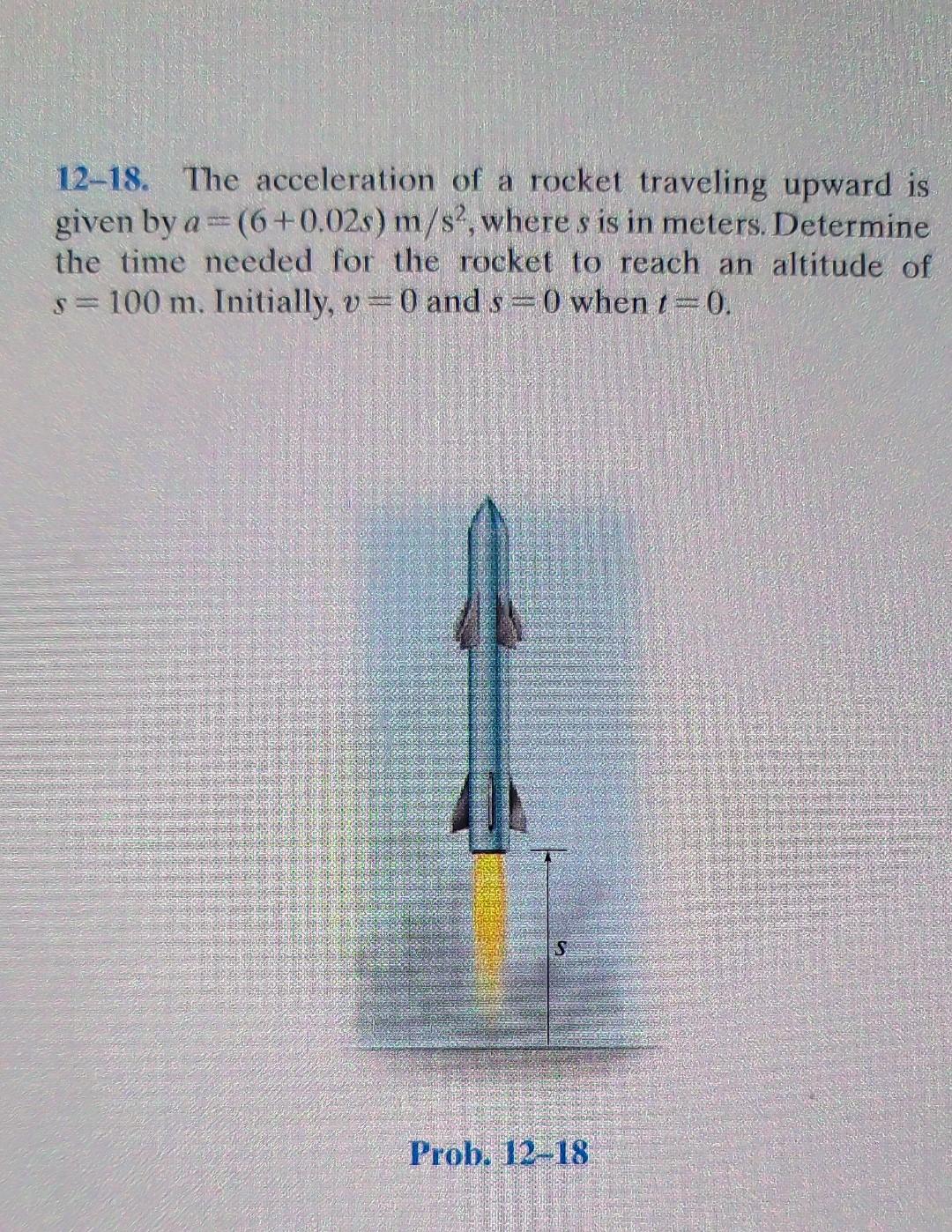 Solved 12-18. The acceleration of a rocket traveling upward | Chegg.com